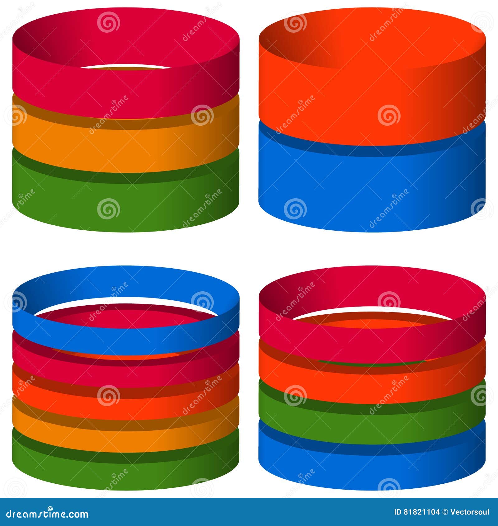 Multicolor Segmented 3d Cylinders, Cylinder Icons. Elements for Stock ... Multicolor Segmented 3d Cylinders, Cylinder Icons. Elements for Stock ...