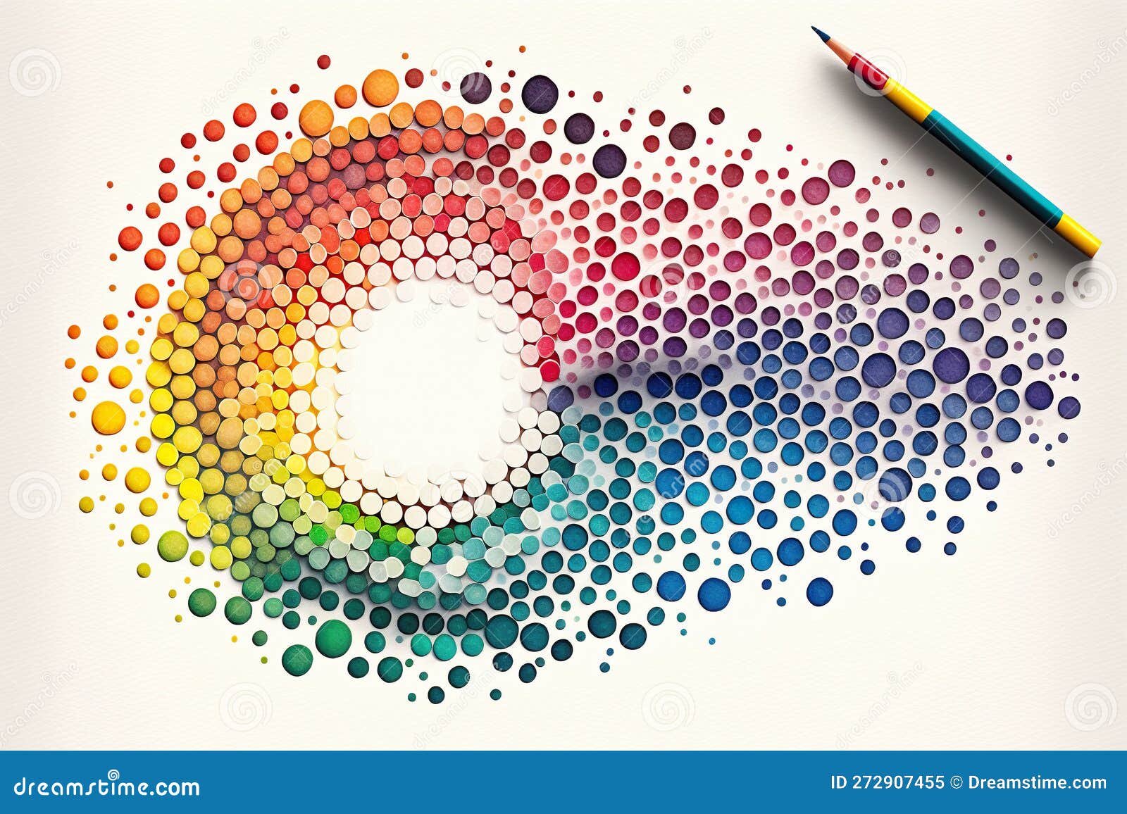Multicolor Spots, Circular Watercolor Abstract Background with Pencil ...