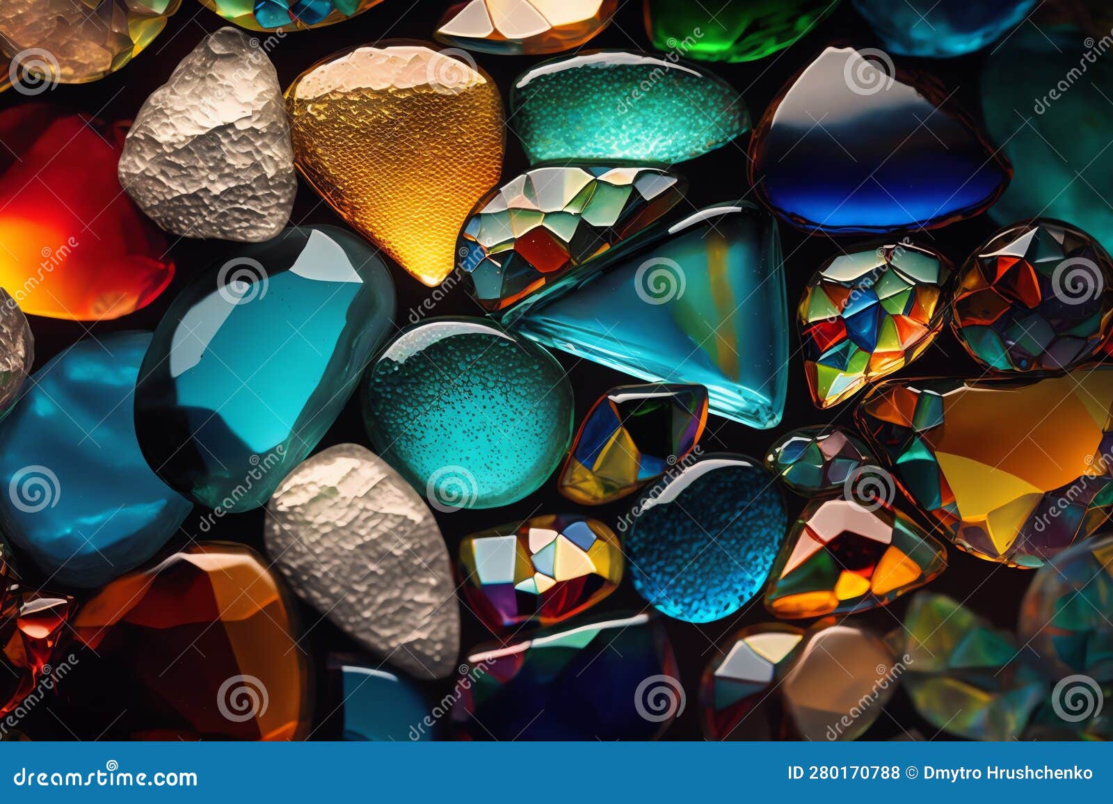 Multicolor Stones Pebble Background. Smooth Round Wet Glass Stones ...