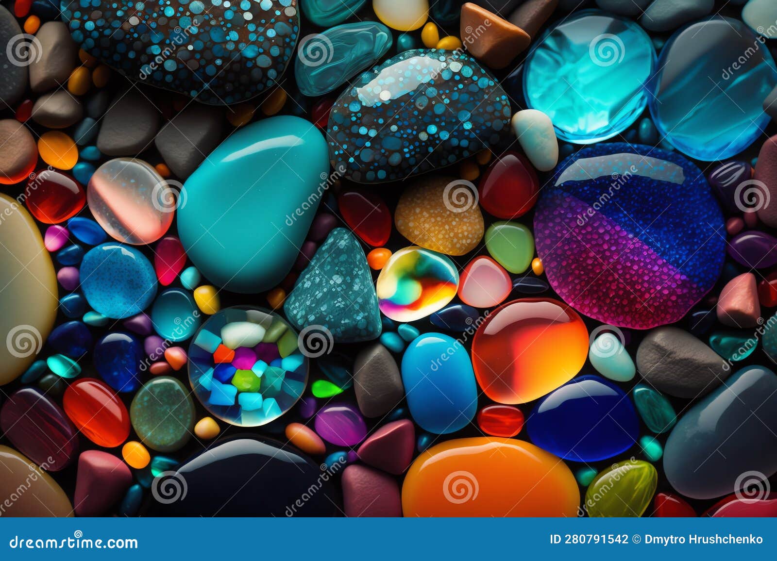 Multicolor Stones Pebble Background. Smooth Round Wet Glass Stones ...