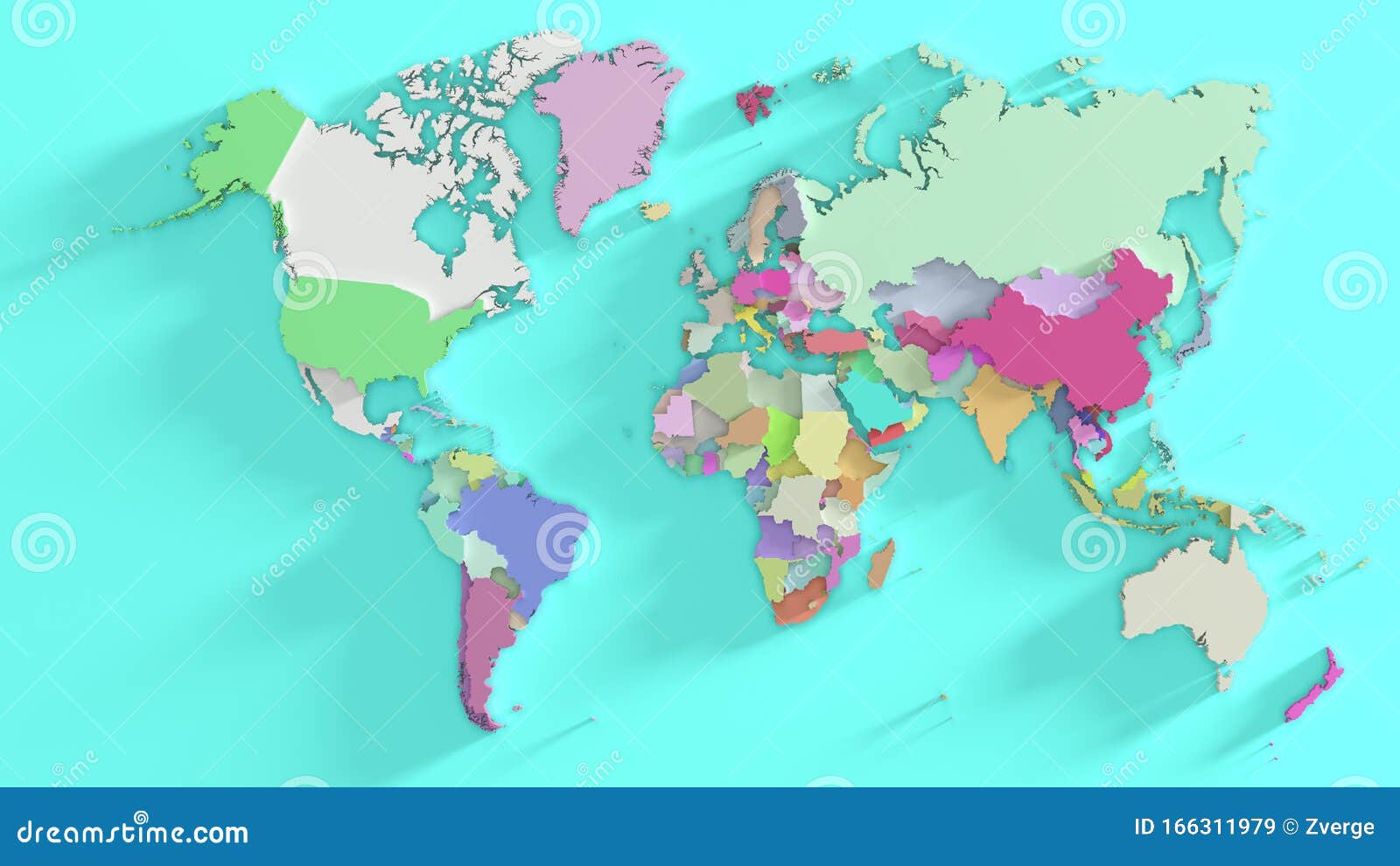 Multicolor World Map. 3d Rendering Stock Illustration - Illustration of ...