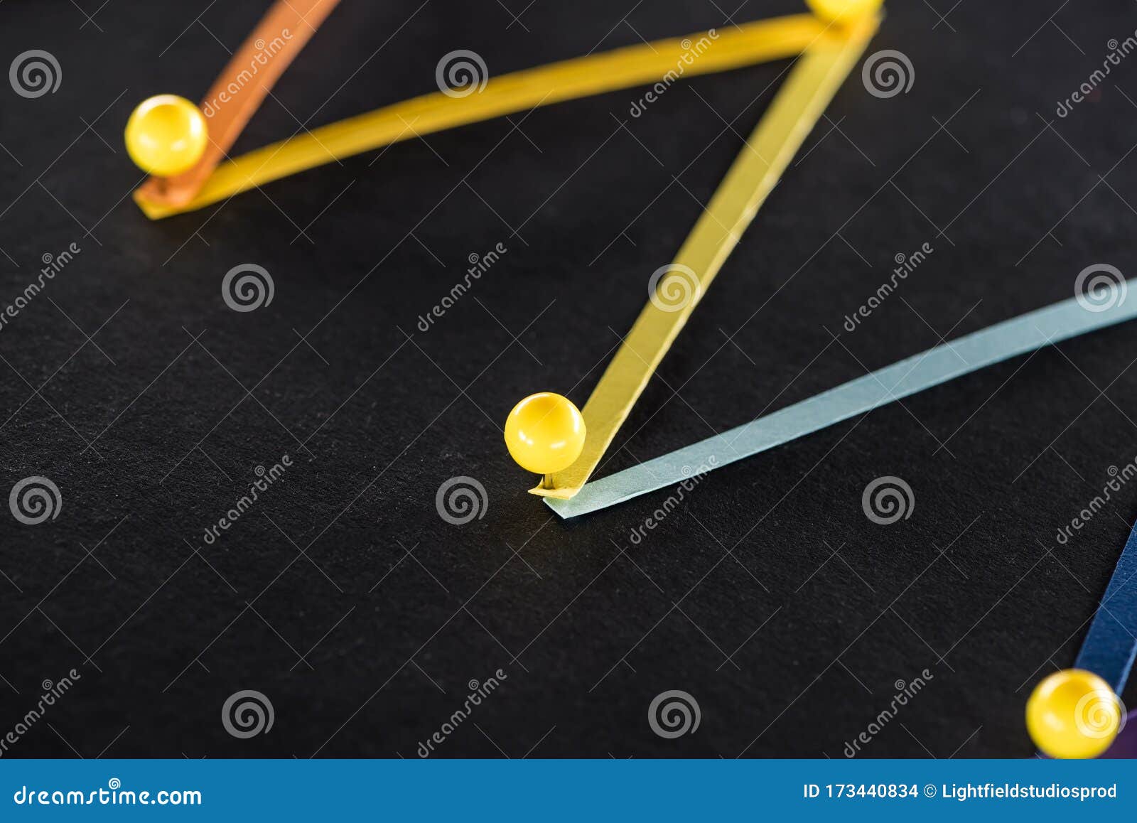 Multicolored Abstract Connected Lines with Pins on Black Background ...