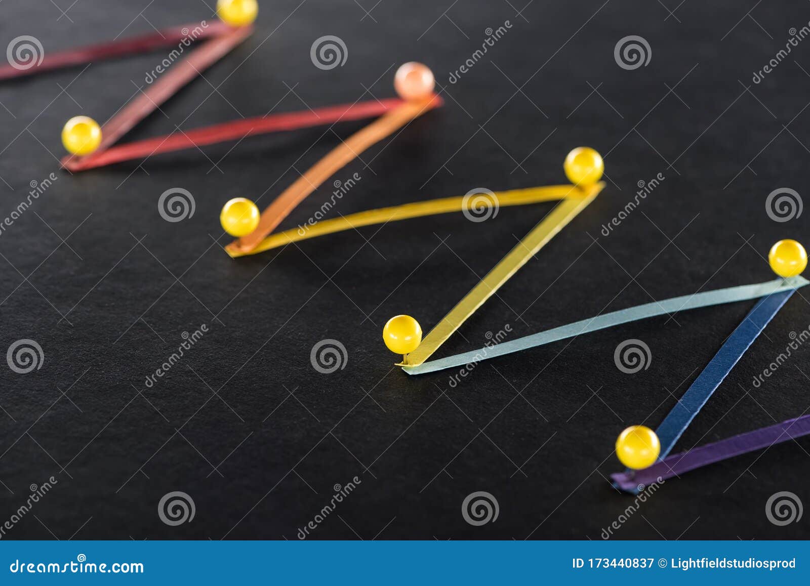 Multicolored Abstract Connected Lines with Pins on Black Background ...