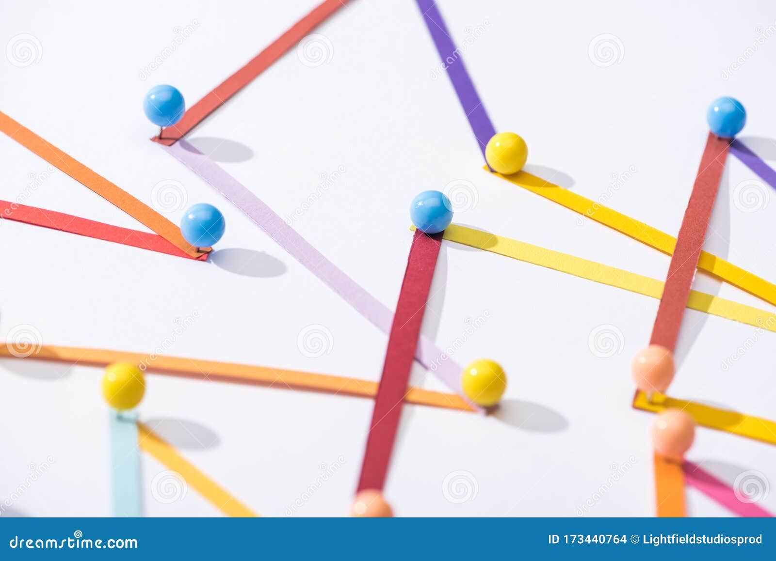 Multicolored Abstract Connected Lines with Pins, Connection and ...
