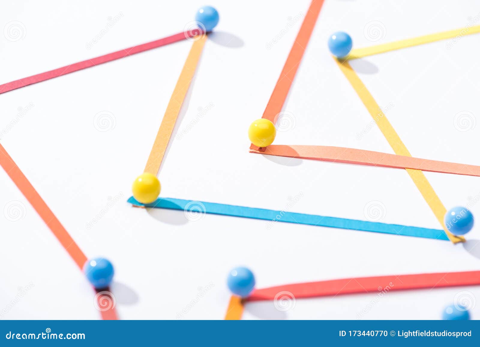 Multicolored Abstract Connected Lines with Pins, Connection and ...