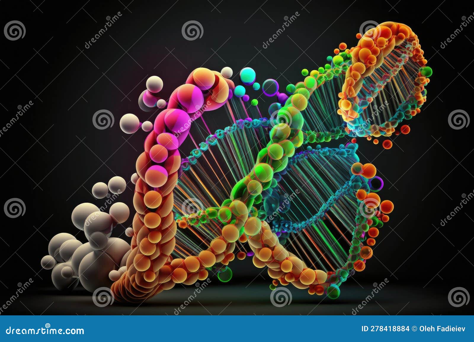 Multicolored Abstract Structure of DNA Balls on Black Background Stock ...