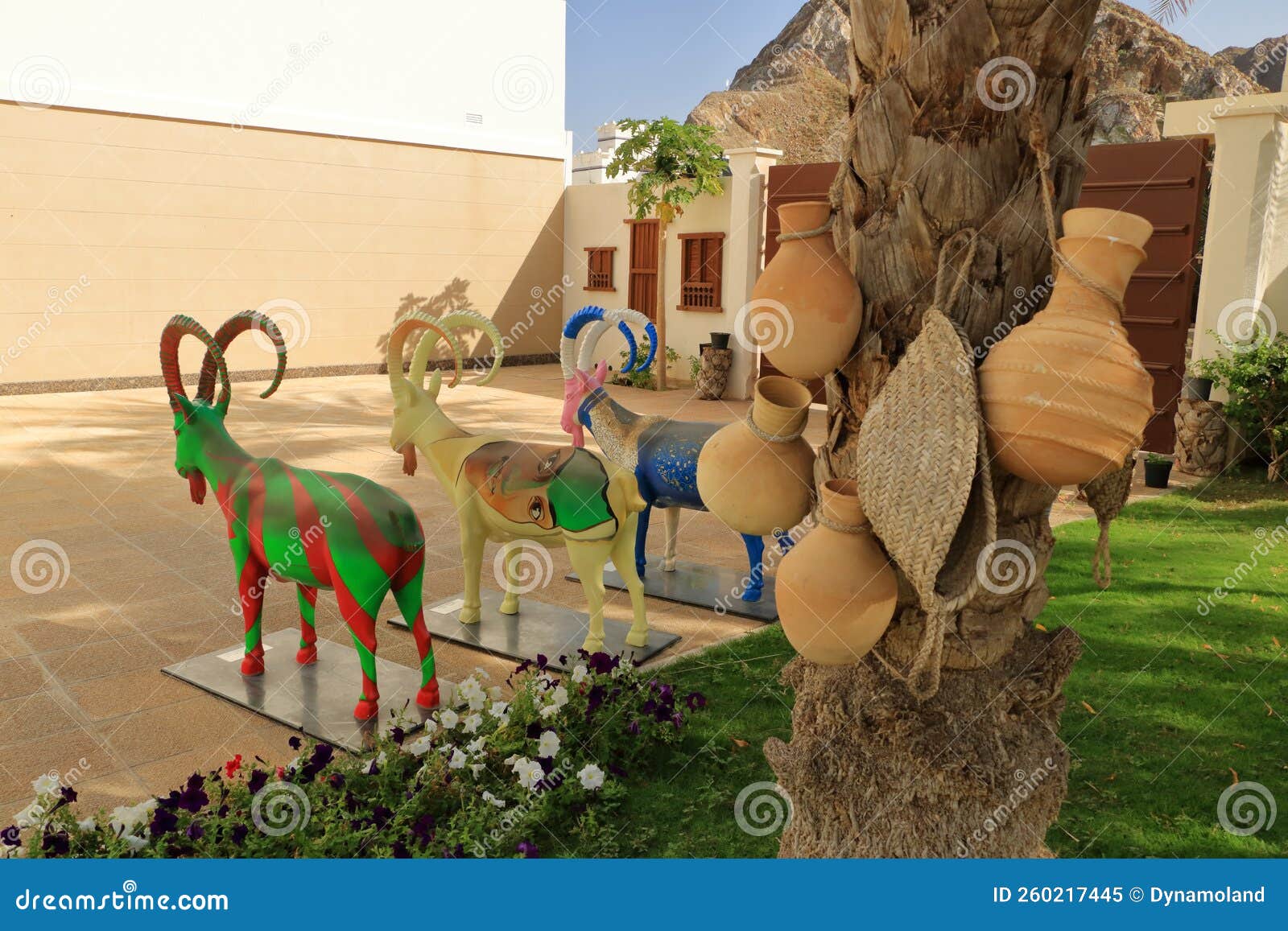 Multicolored Arabian Oryxes Oryx Leucoryx Statue in Oman Stock Image ...