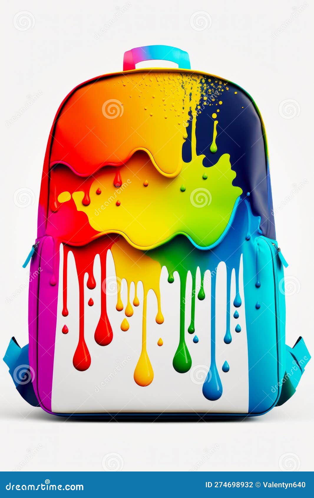 Multicolored Backpack with Dripping Paint on the Side of the Backpack ...