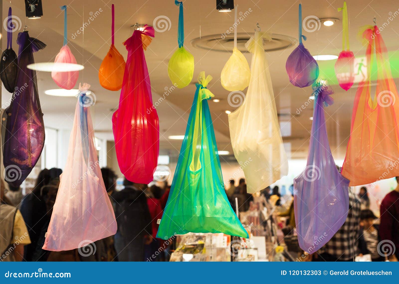 Multicolored Bags in the Store`s Windy, Hanoke, Japan. Stock Image ...