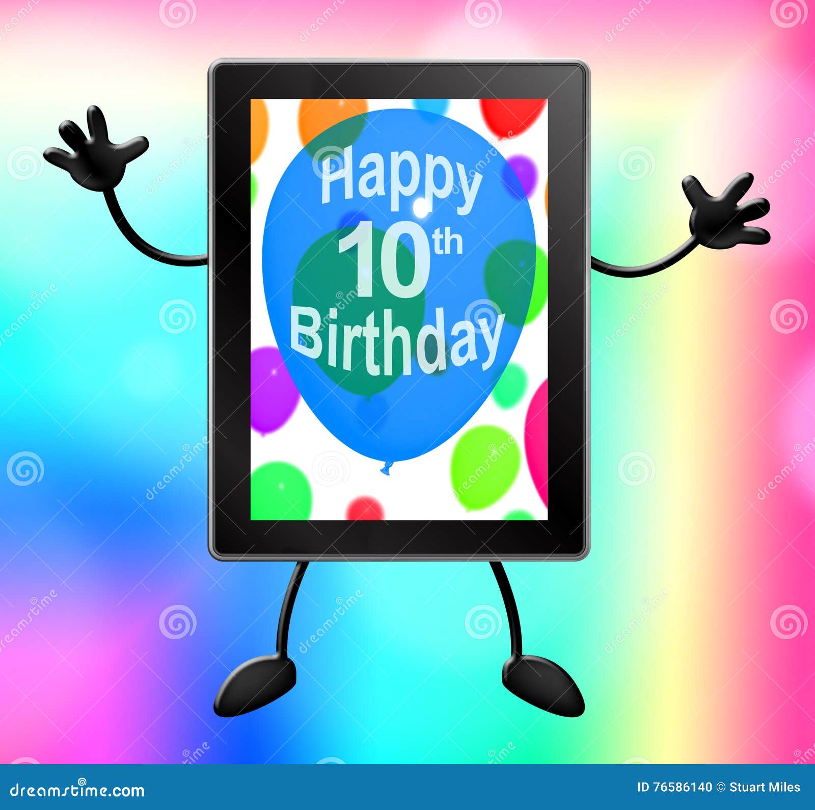 Tenth Birthday Cartoon Greeting Card Design Vector Illustration ...