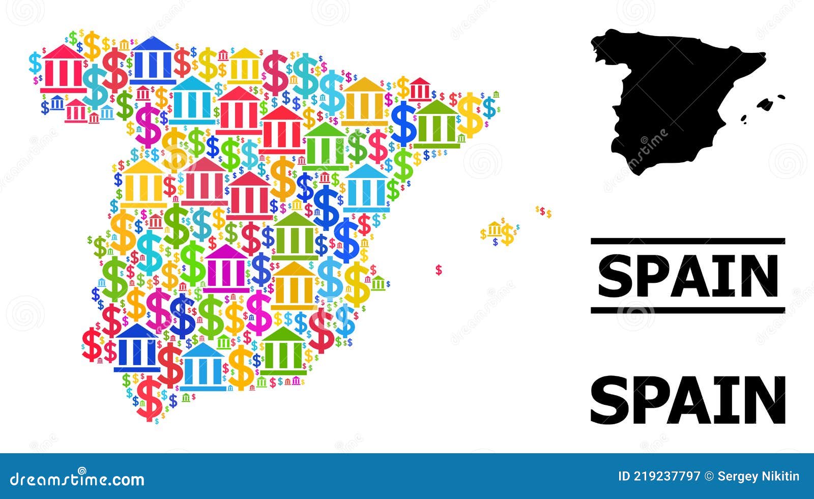 Vector Mosaic Map of Spain of Finance and Business Icons Stock Vector ...