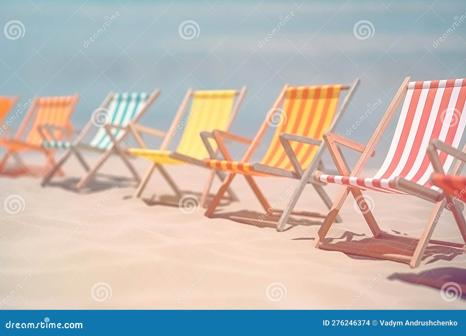 Multicolored Beach Chairs on Sand Beach. Summer Vacation Concept ...