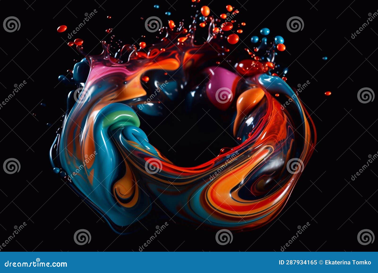 Multicolored Beautiful Liquid Splashes on a Black Background.a Wavy ...