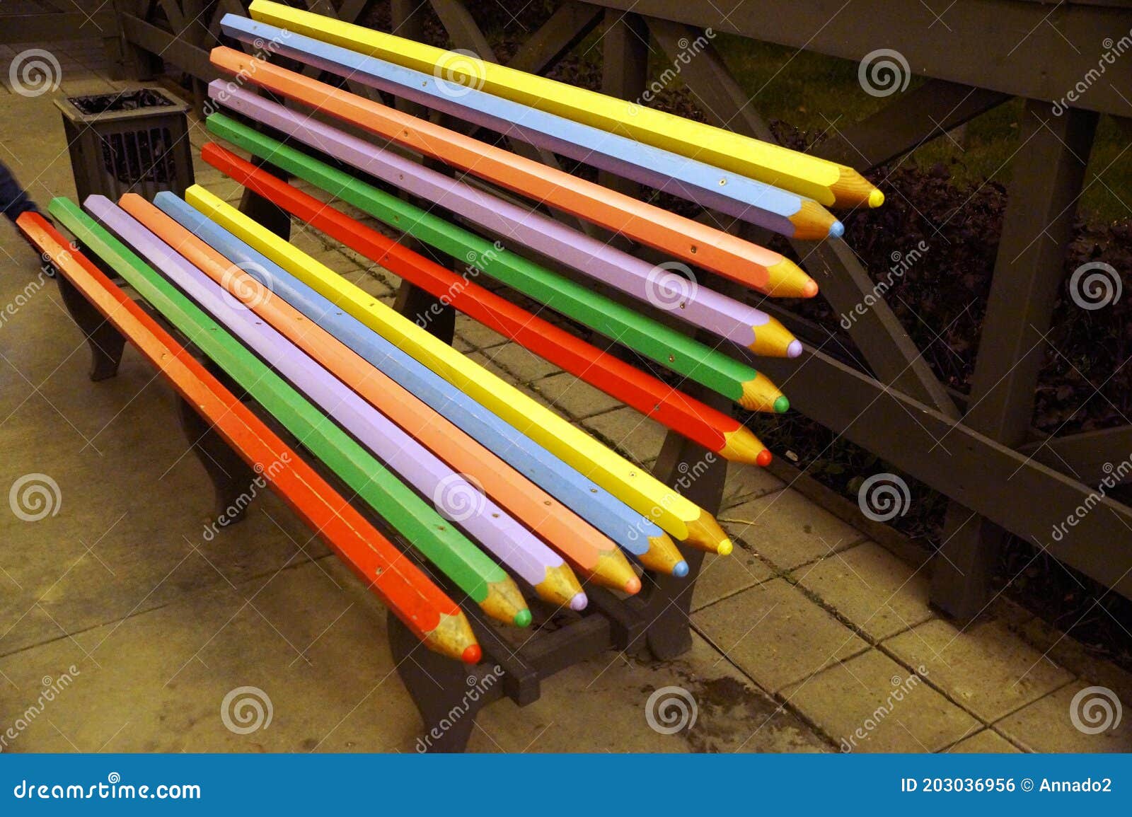 Multicolored Bench Made of Boards in the Form of Colored Pencils Stock ...