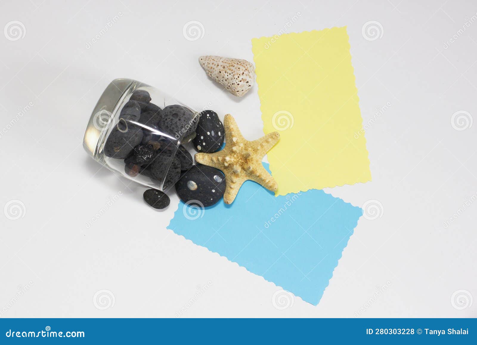 Multicolored Blank Sheets of Paper for Notes. Sea Pebbles and Shells ...