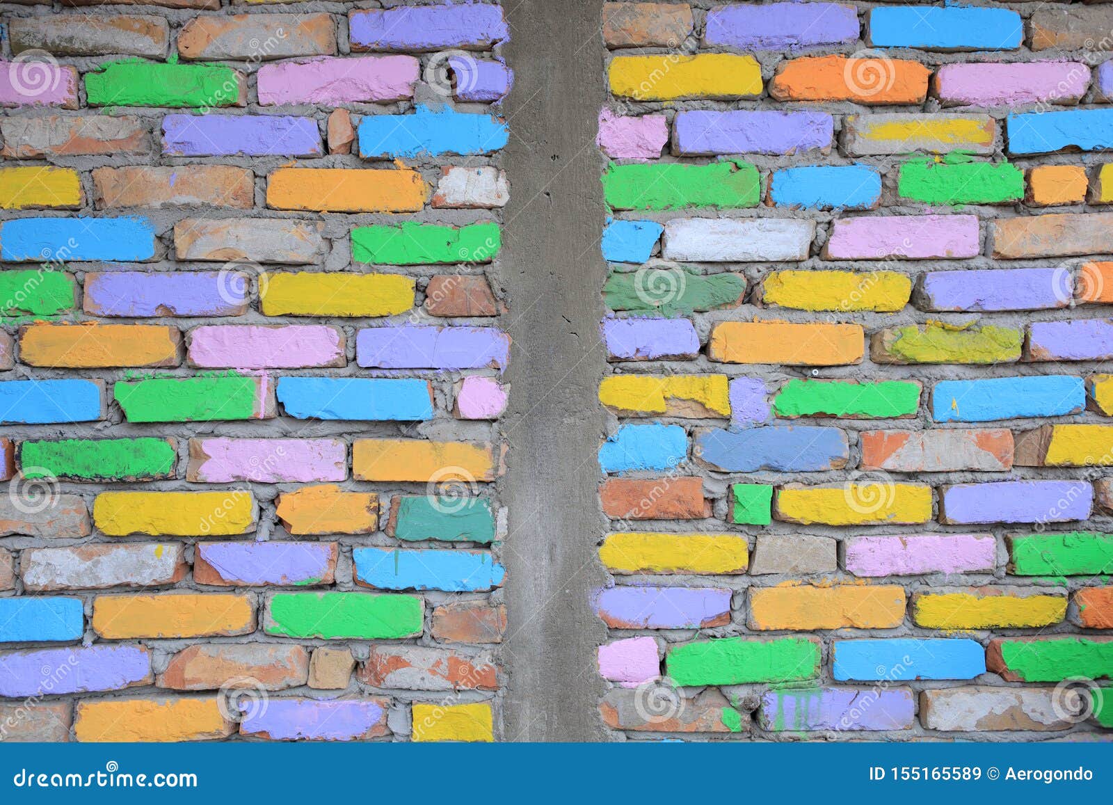 Multicolored Brick Wall Wallpaper Texture Separated by Concrete Segment ...