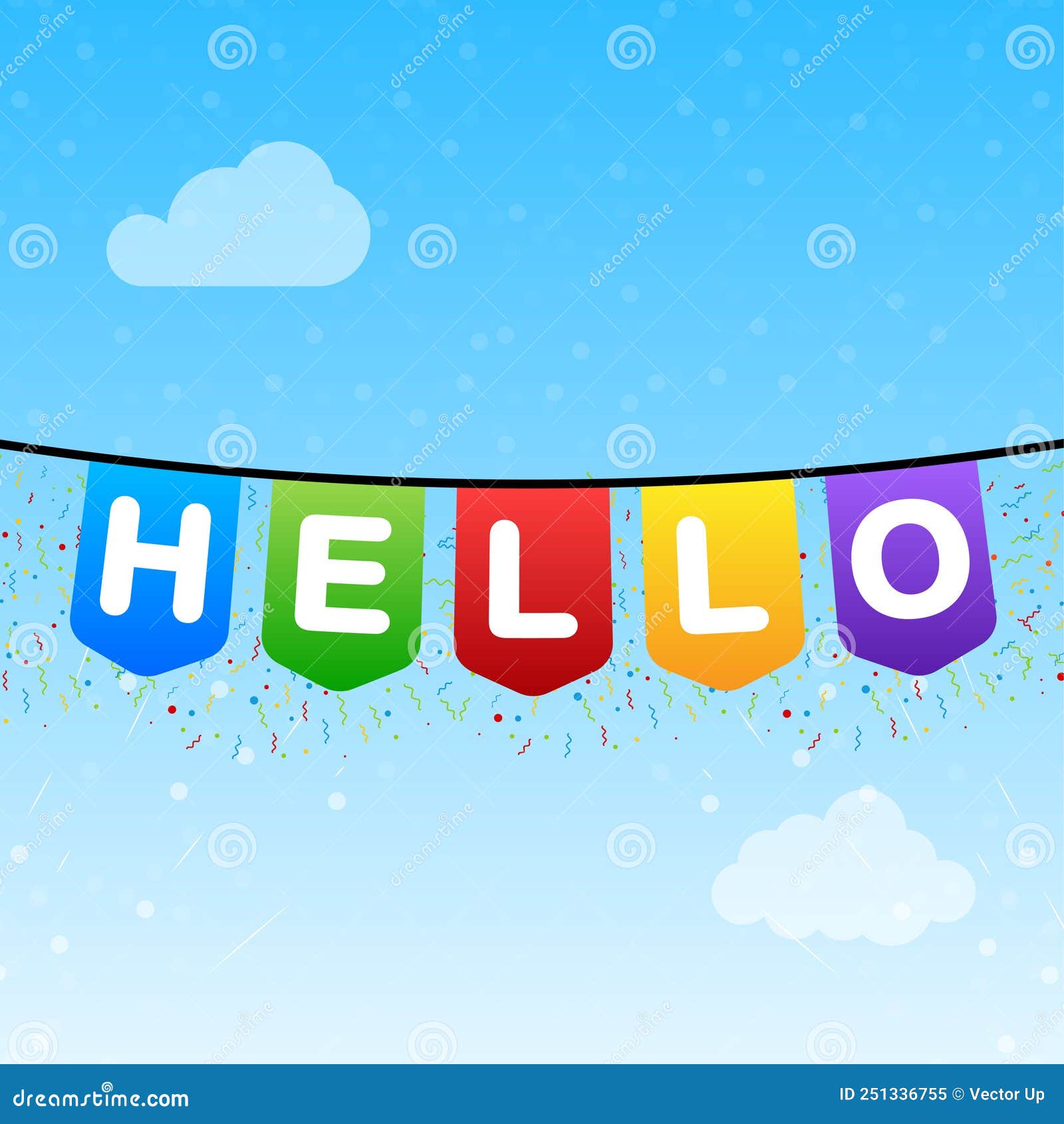 Multicolored Bright Buntings Flags Garlands and Text - Hello. Stock ...