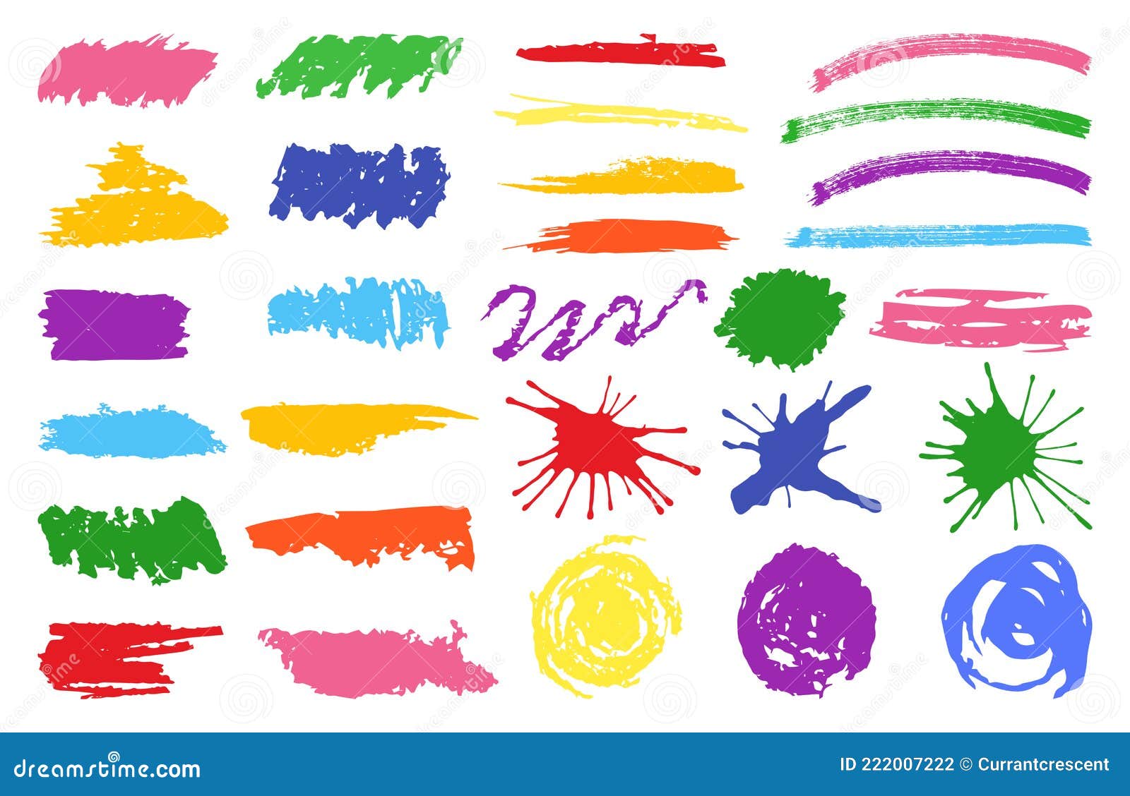 Multicolored Brush Strokes Vector Hand Drawn Set Stock Vector ...