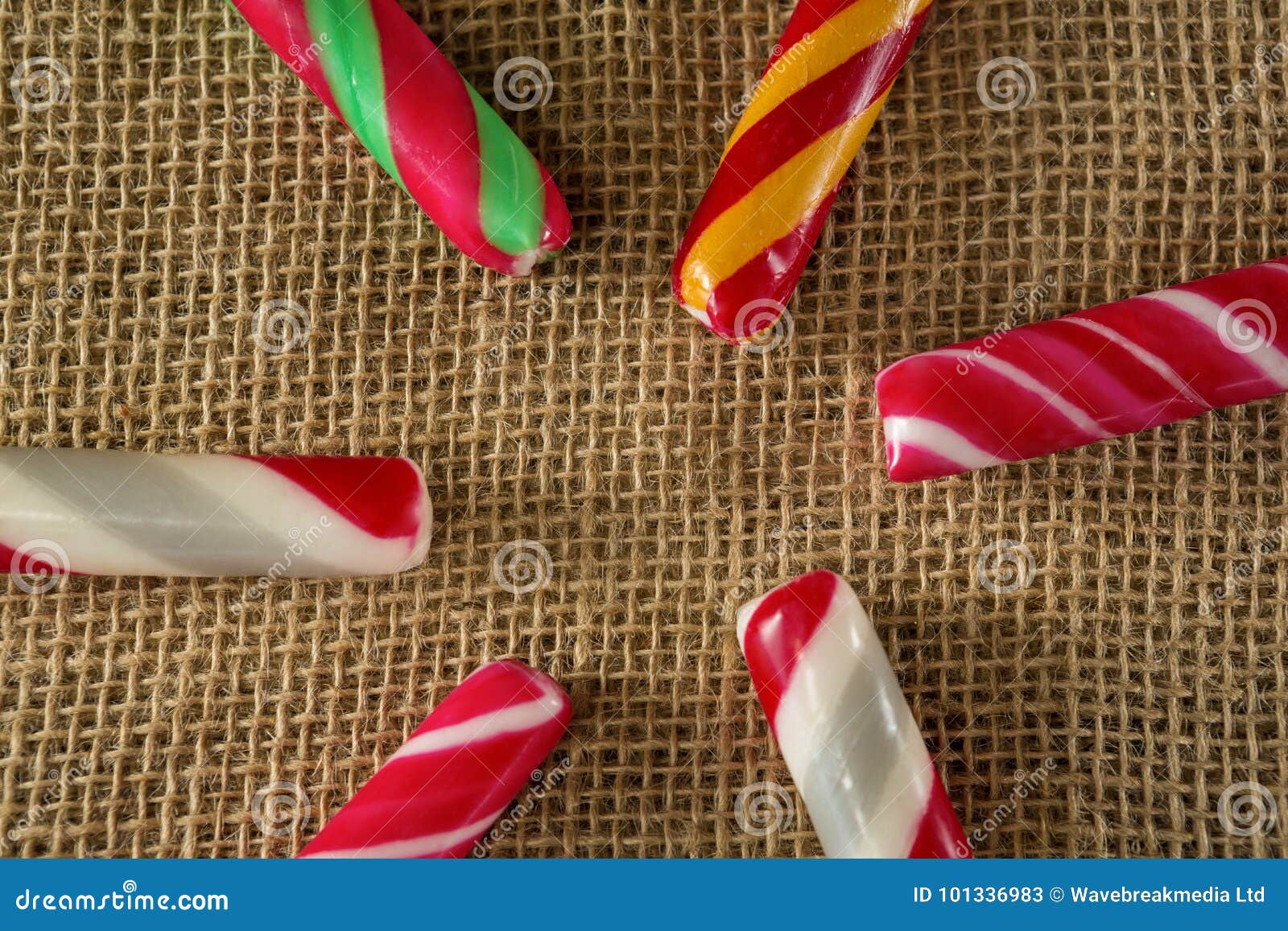 Multicolored Candy Canes Arranged on Fabric Stock Image - Image of ...