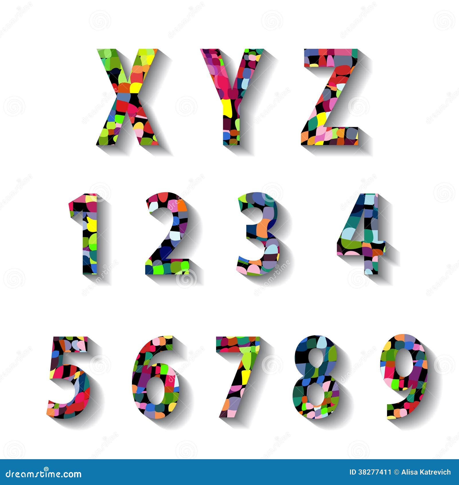 Multicolored Carnival Alphabet with Numbers Stock Vector - Illustration ...