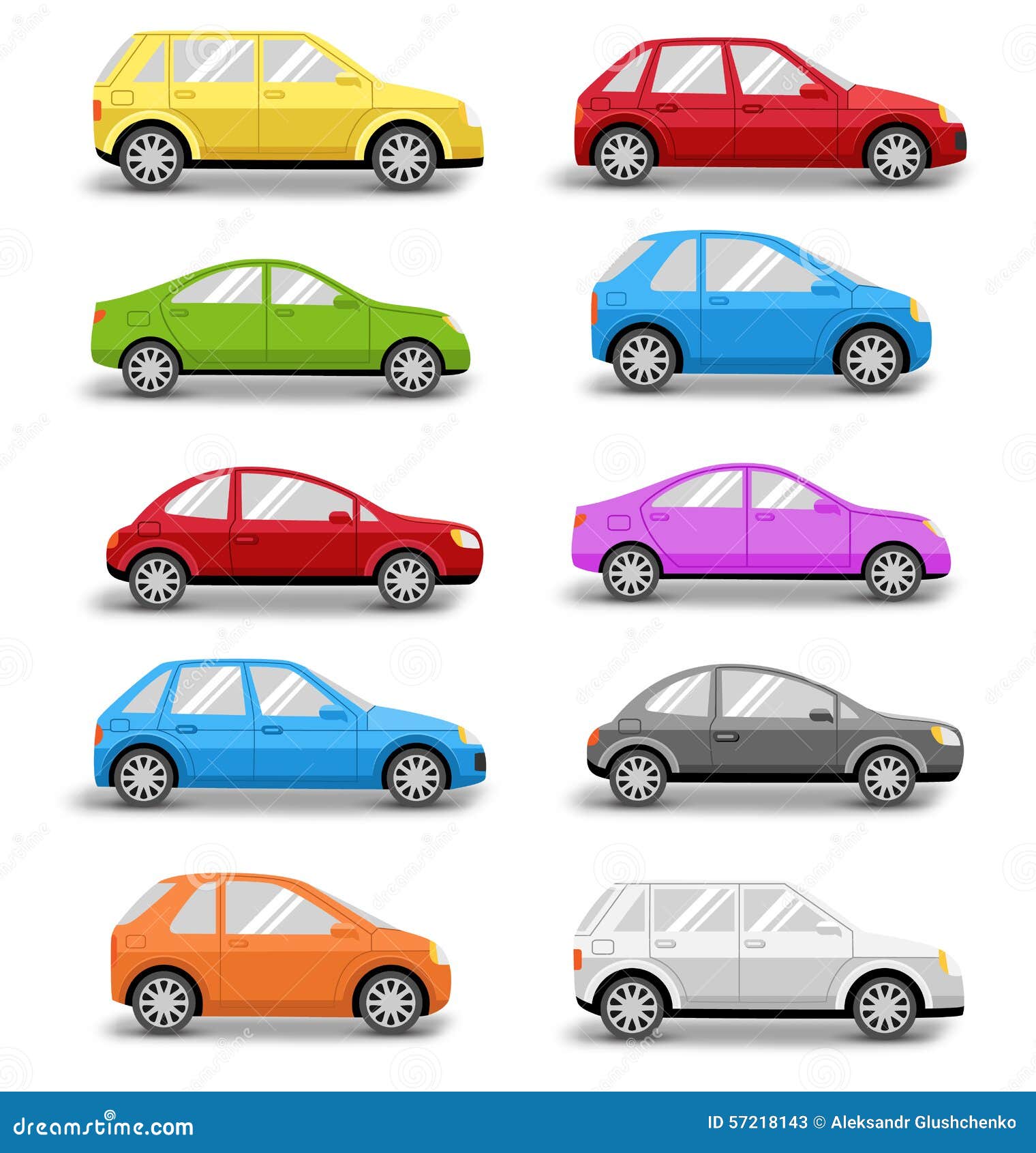 Multicolored Cars Collection with Shadow on White Stock Vector ...