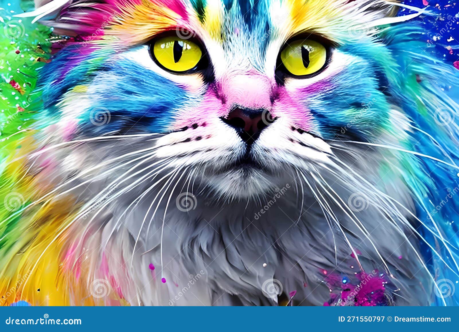 Multicolored cat close-up stock illustration. Illustration of funny ...