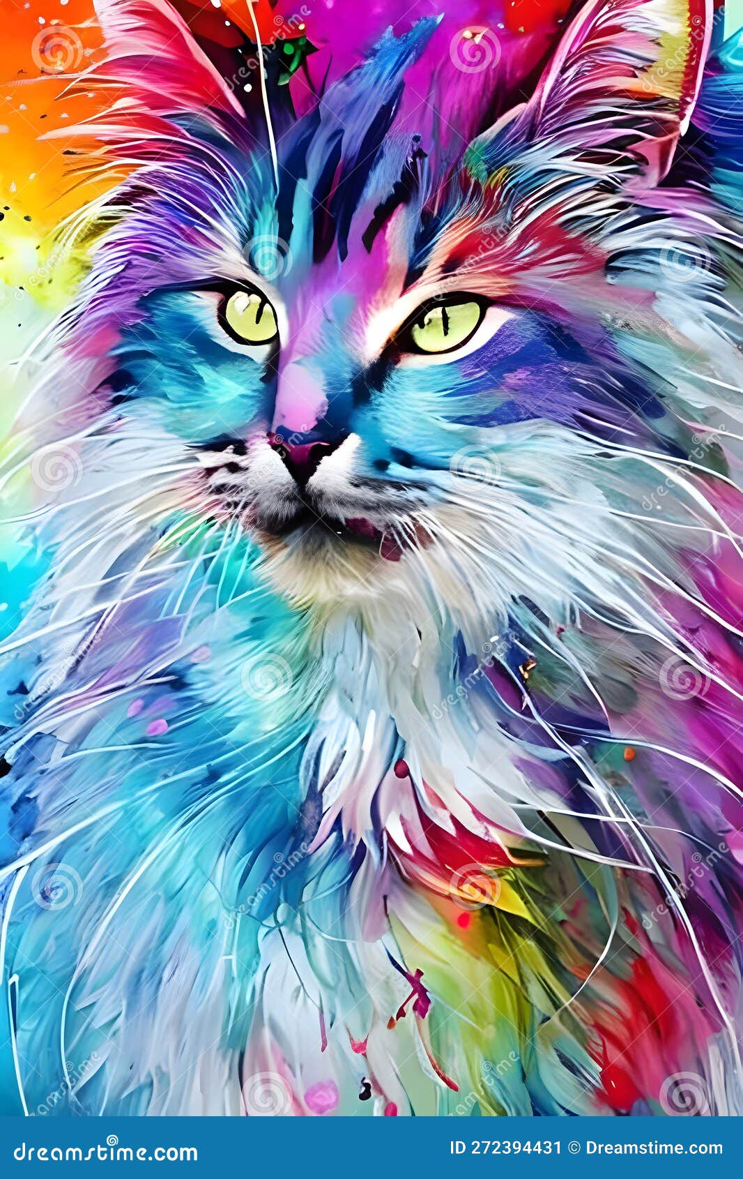 Multicolored cat closeup stock illustration. Illustration of long ...