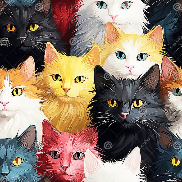 Multicolored Cats, Pattern, Vector Illustration Art Stock Illustration ...