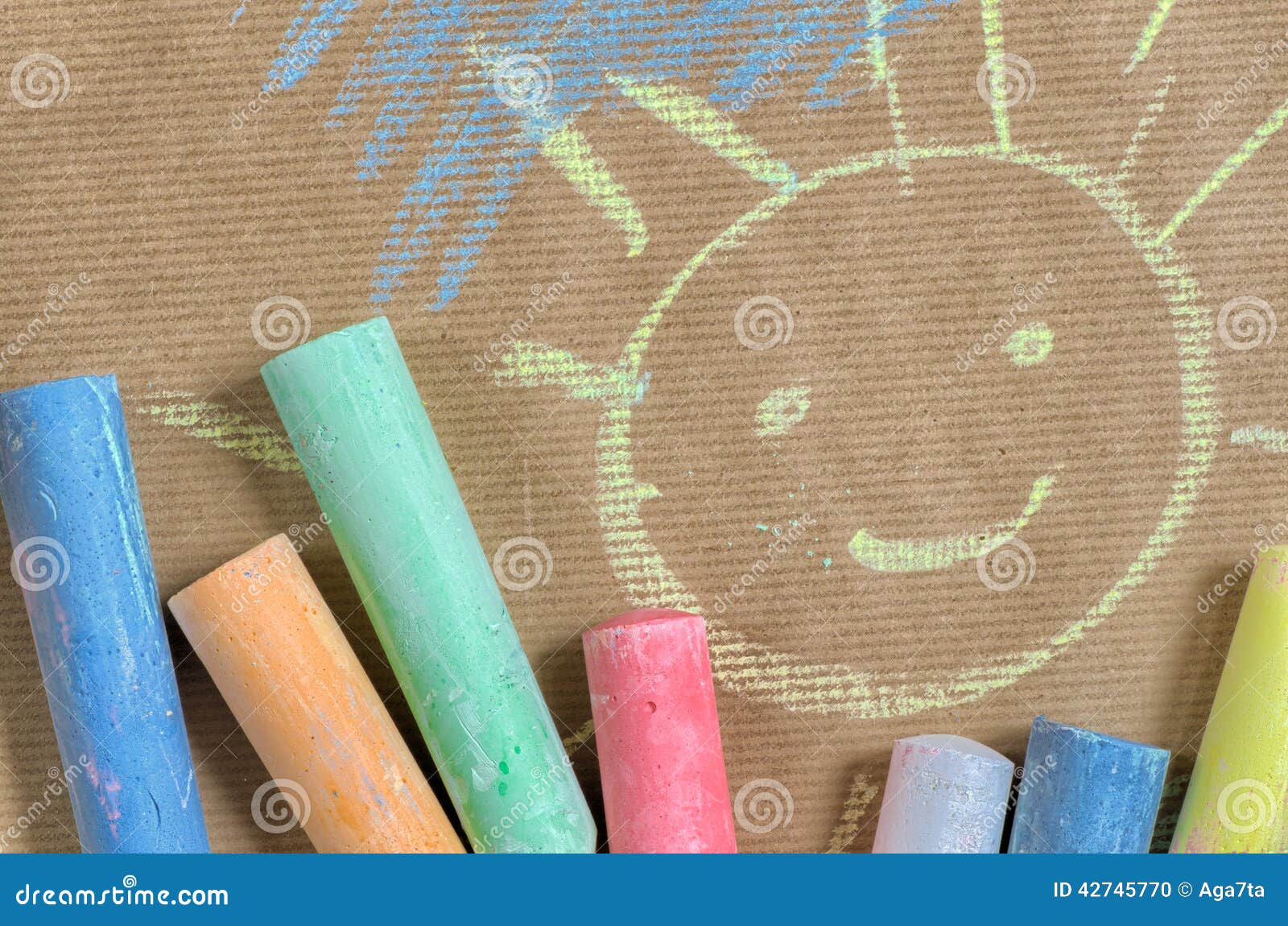 Multicolored Chalk and Sun Drawing Stock Photo - Image of chalk, style ...