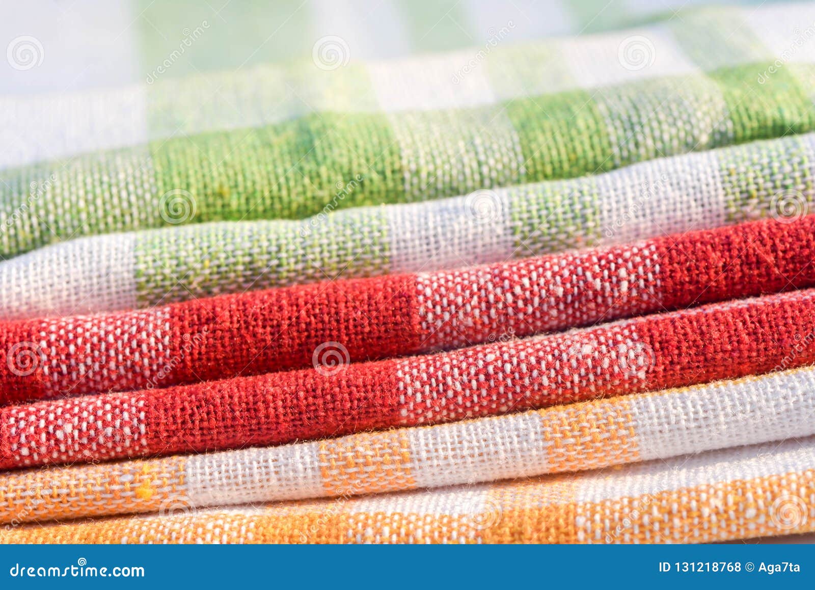 Multicolored Checkered Kitchen Towels Stock Photo - Image of material ...