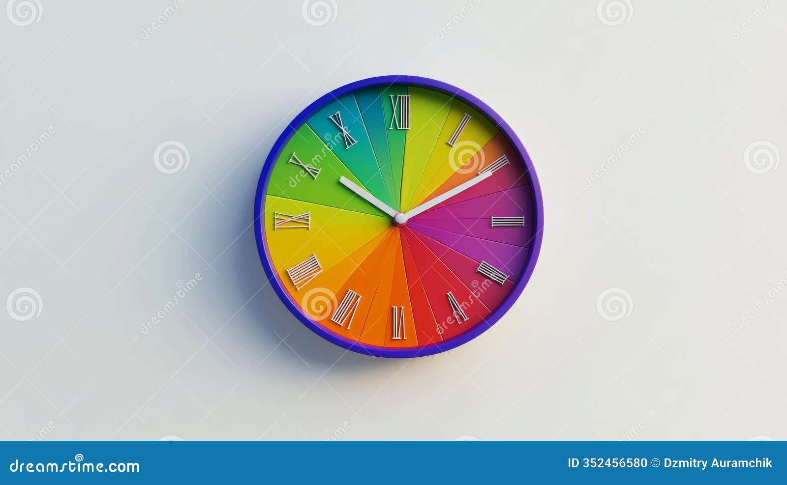 A Multicolored Clock Showing the Time on a White Background Stock Photo ...