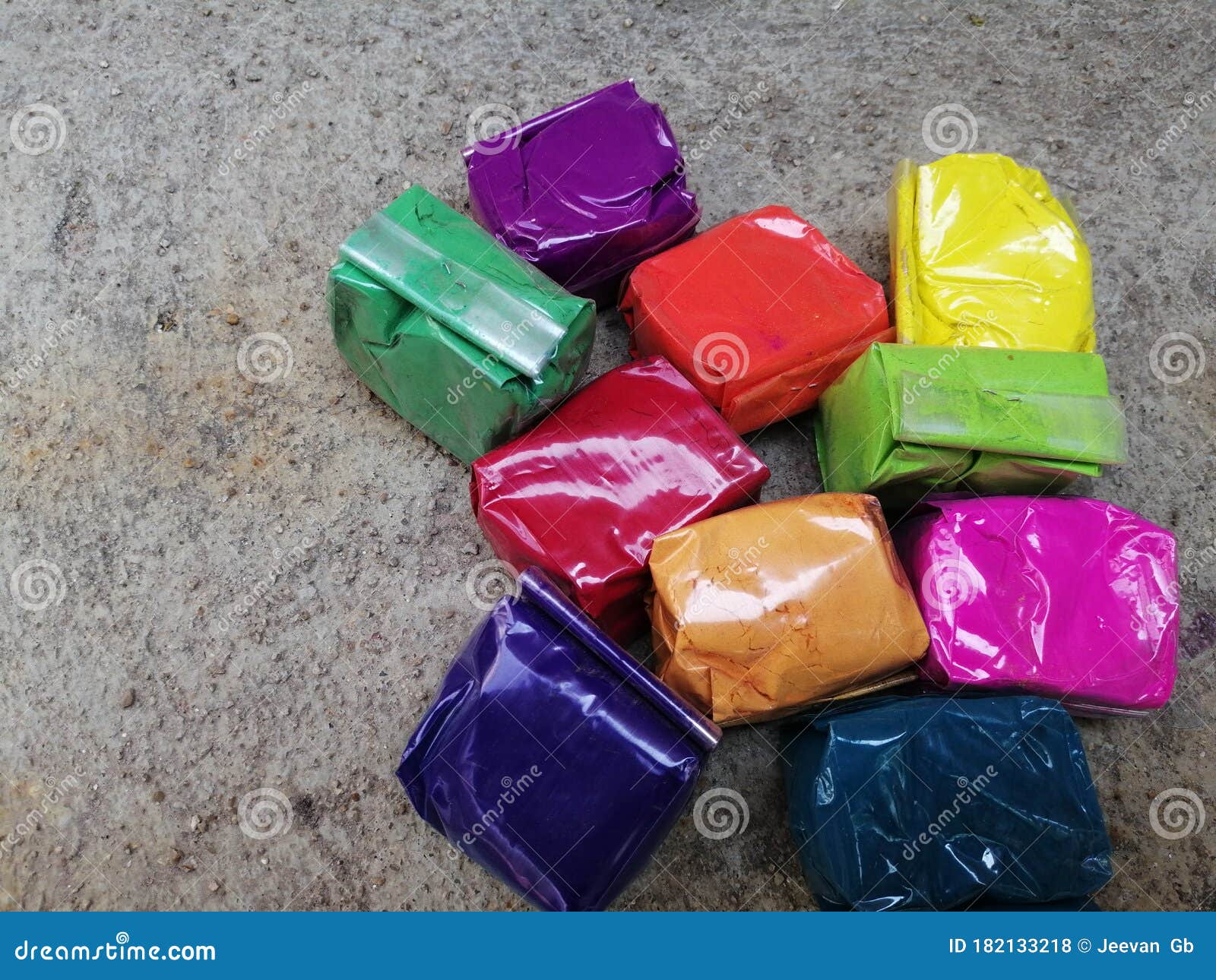Multicolored Color Powder Packets Used in Festivals Stock Photo - Image ...