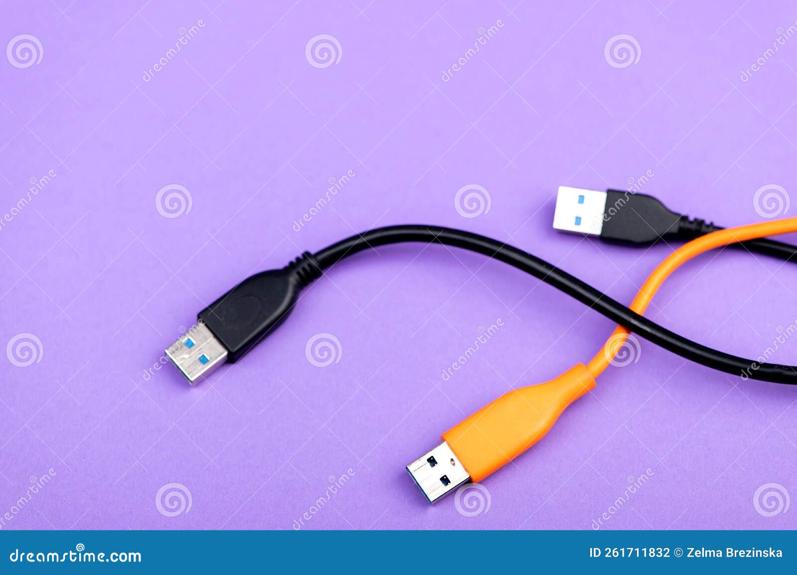 Multicolored Computer Cable USB Isolated on Purple Stock Photo - Image ...