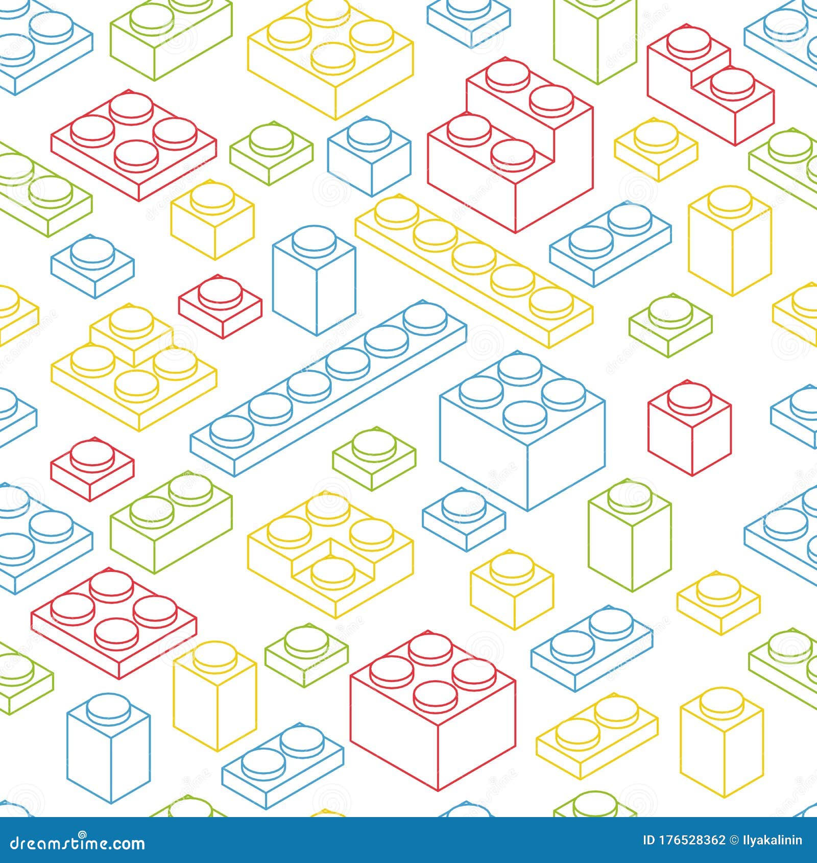 Multicolored Contour Isometry Plastic Bricks Seamless Pattern Line ...