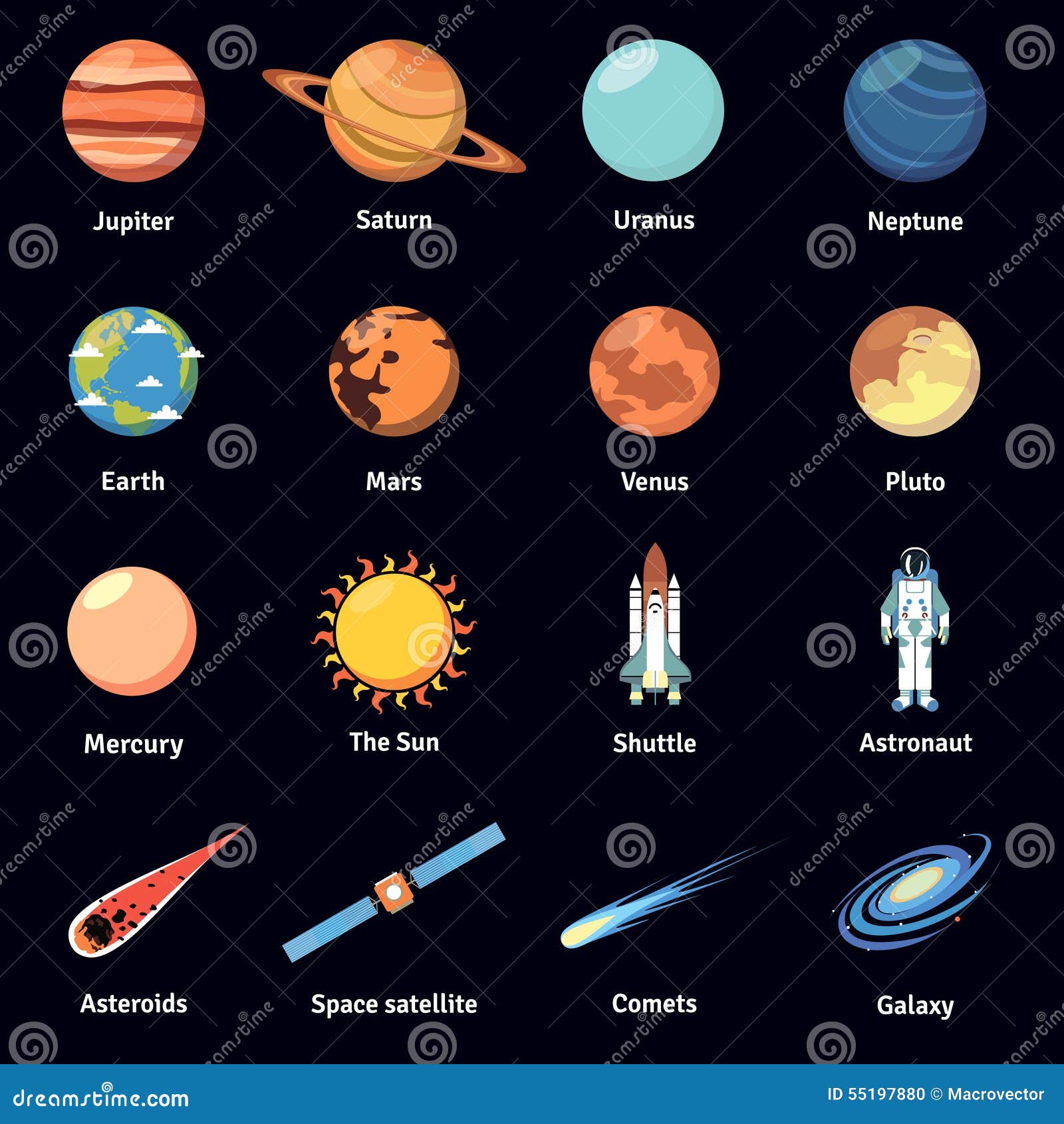 Multicolored Cosmos Icon Set Stock Vector - Illustration of galaxy ...