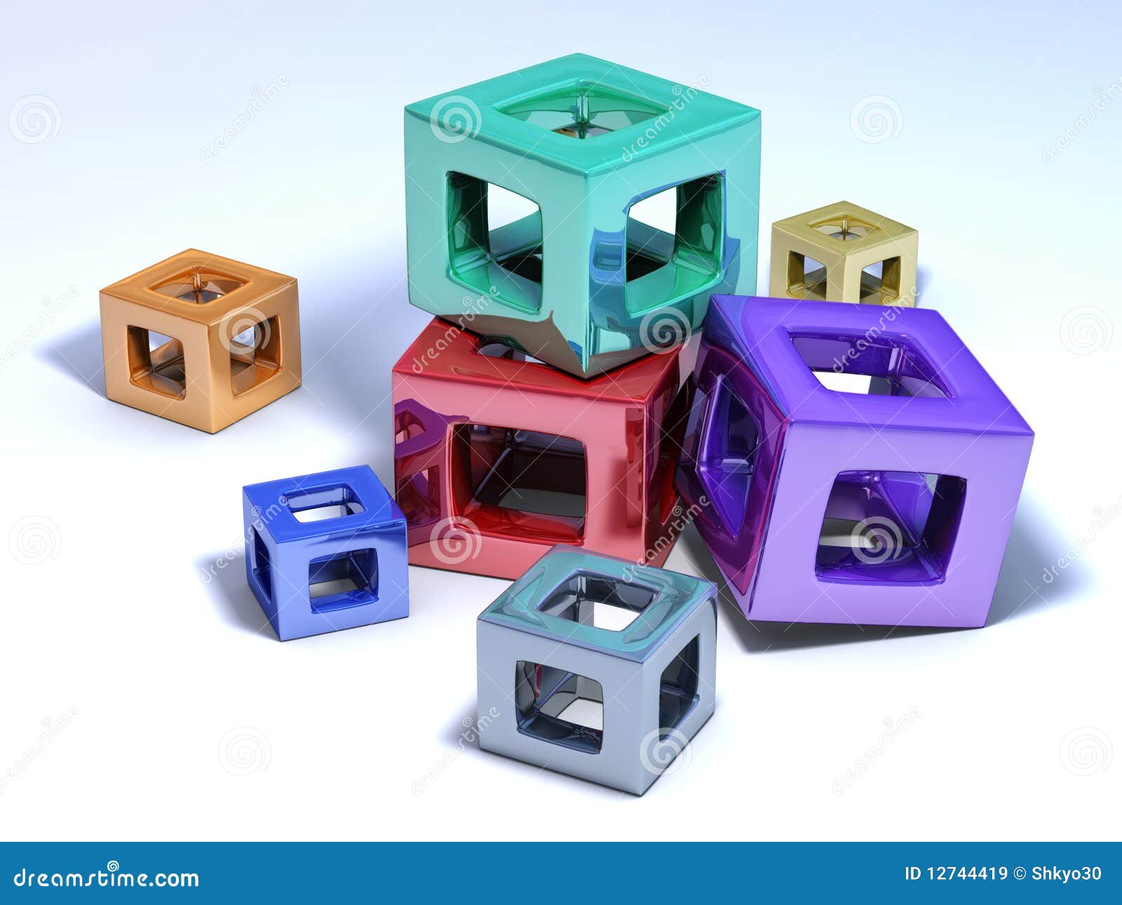 Multicolored Cubes on a White Floor Stock Image - Image of blue, white ...