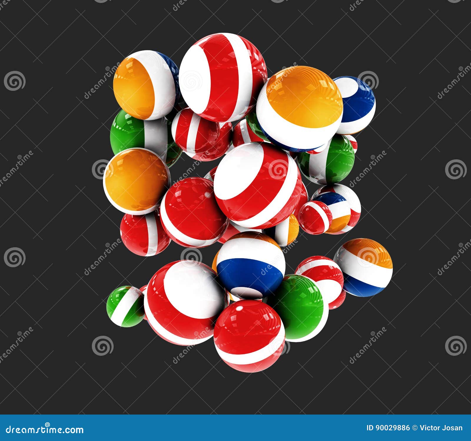 Multicolored Decorative Balls on Black Background, 3d Illustration ...