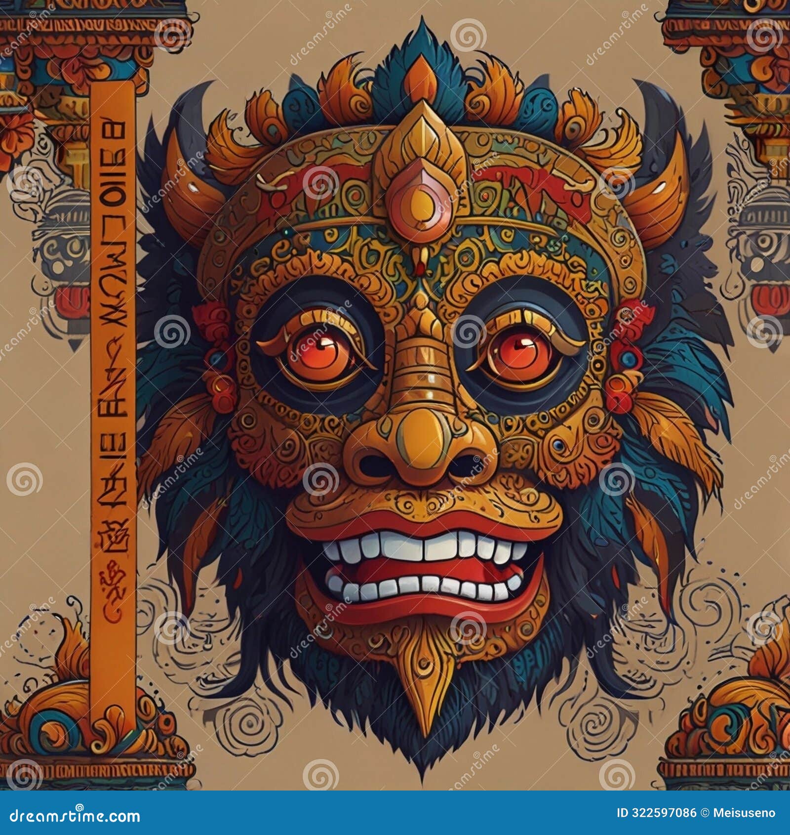 Multicolored Design Incorporating Elements from Barong and Rangda ...