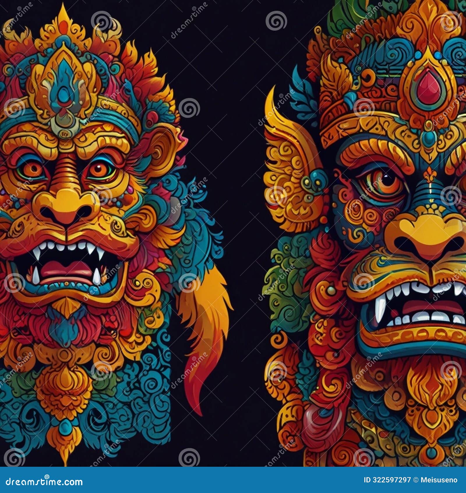 Multicolored Design Incorporating Elements from Barong and Rangda ...