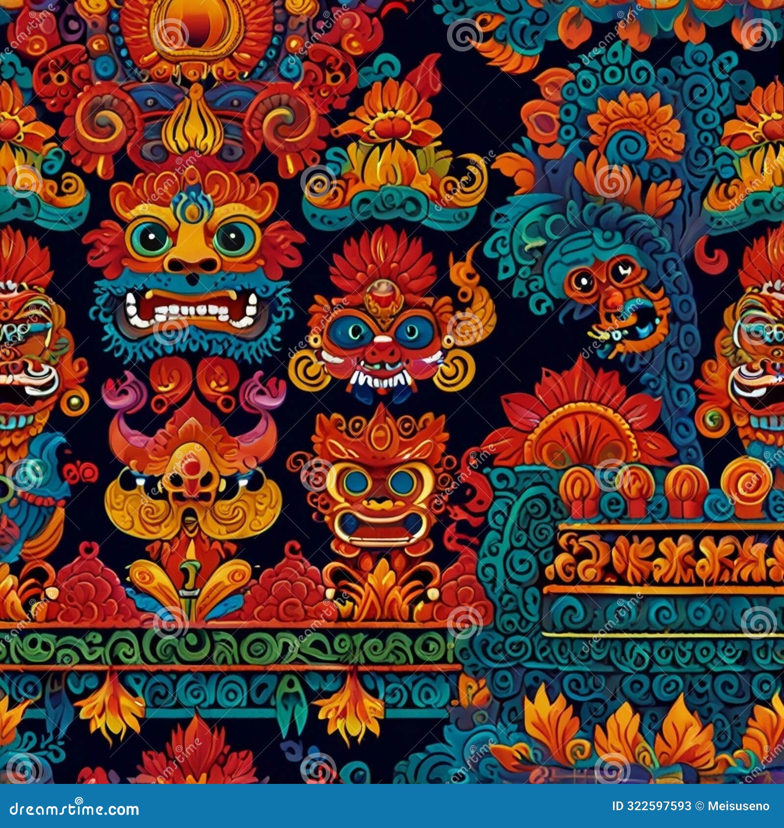 Multicolored Design Incorporating Elements from Barong and Rangda ...