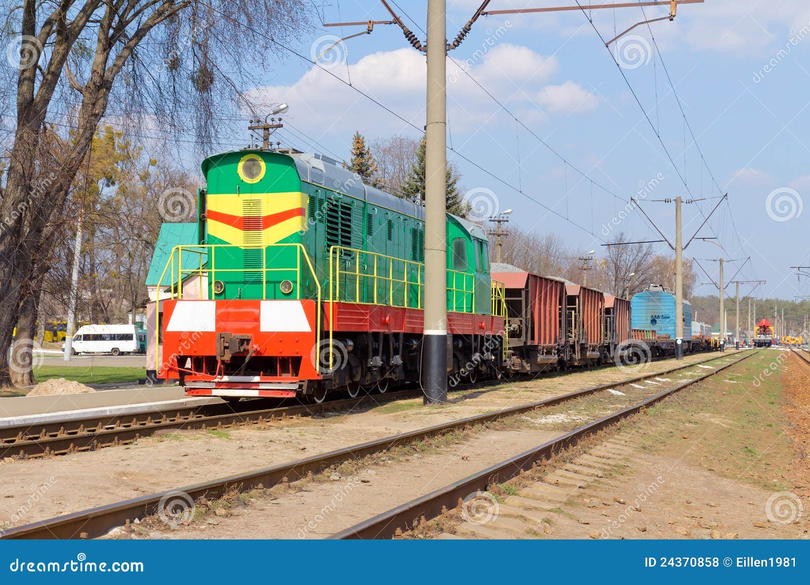 The Multicolored Diesel Train on the Rails Stock Photo - Image of route ...