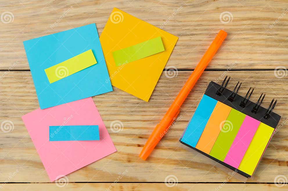 Multicolored Different Notes or Sticky Post-it on Wooden Office Table ...