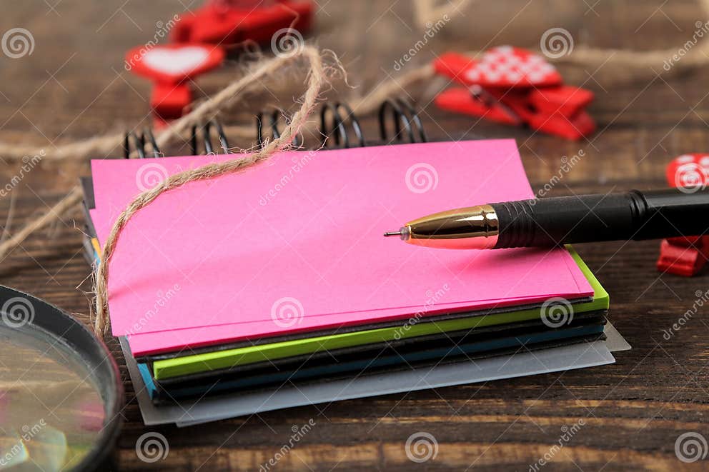 Multicolored Different Notes or Sticky Post-it on Wooden Office Table ...
