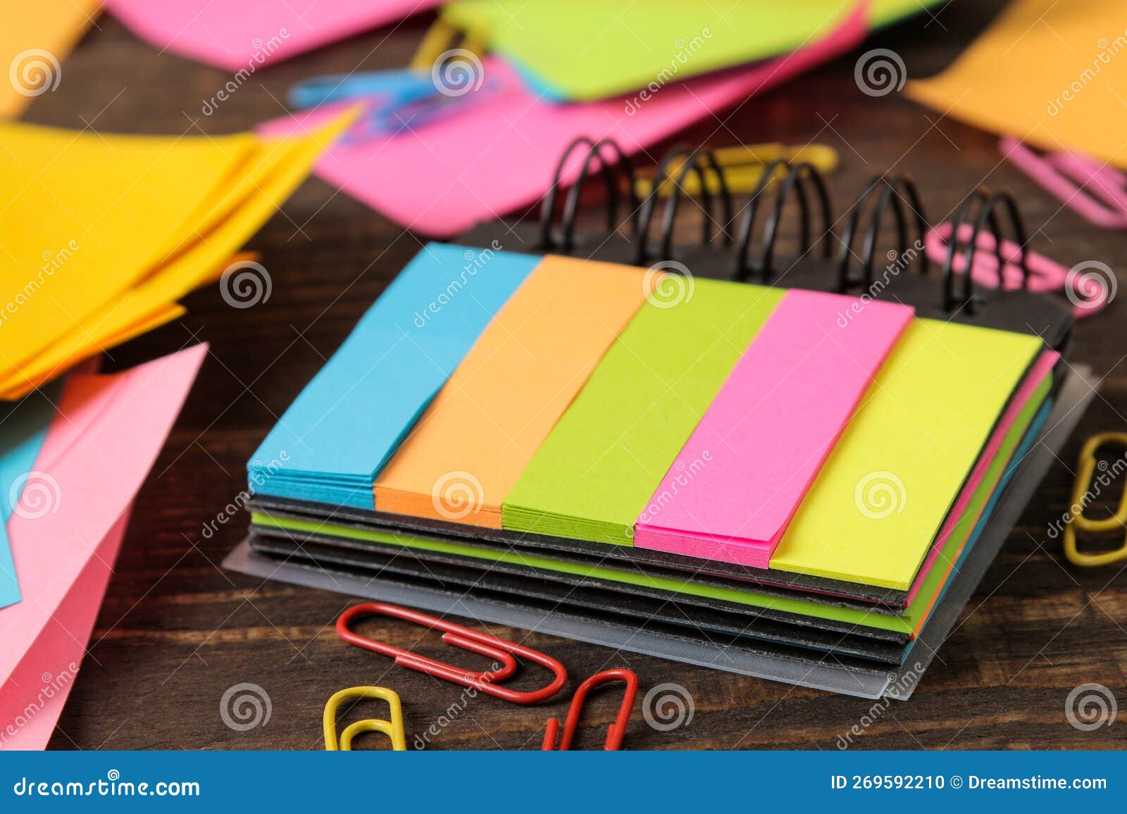 Multicolored Different Notes or Sticky Post-it on Wooden Office Table ...