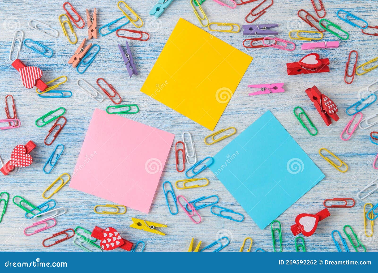Multicolored Different Notes or Sticky Post-it on Wooden Office Table ...