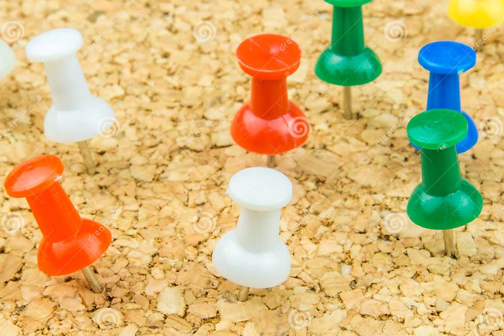 Multicolored Draw-pins Stick into Cork Board Stock Image - Image of ...