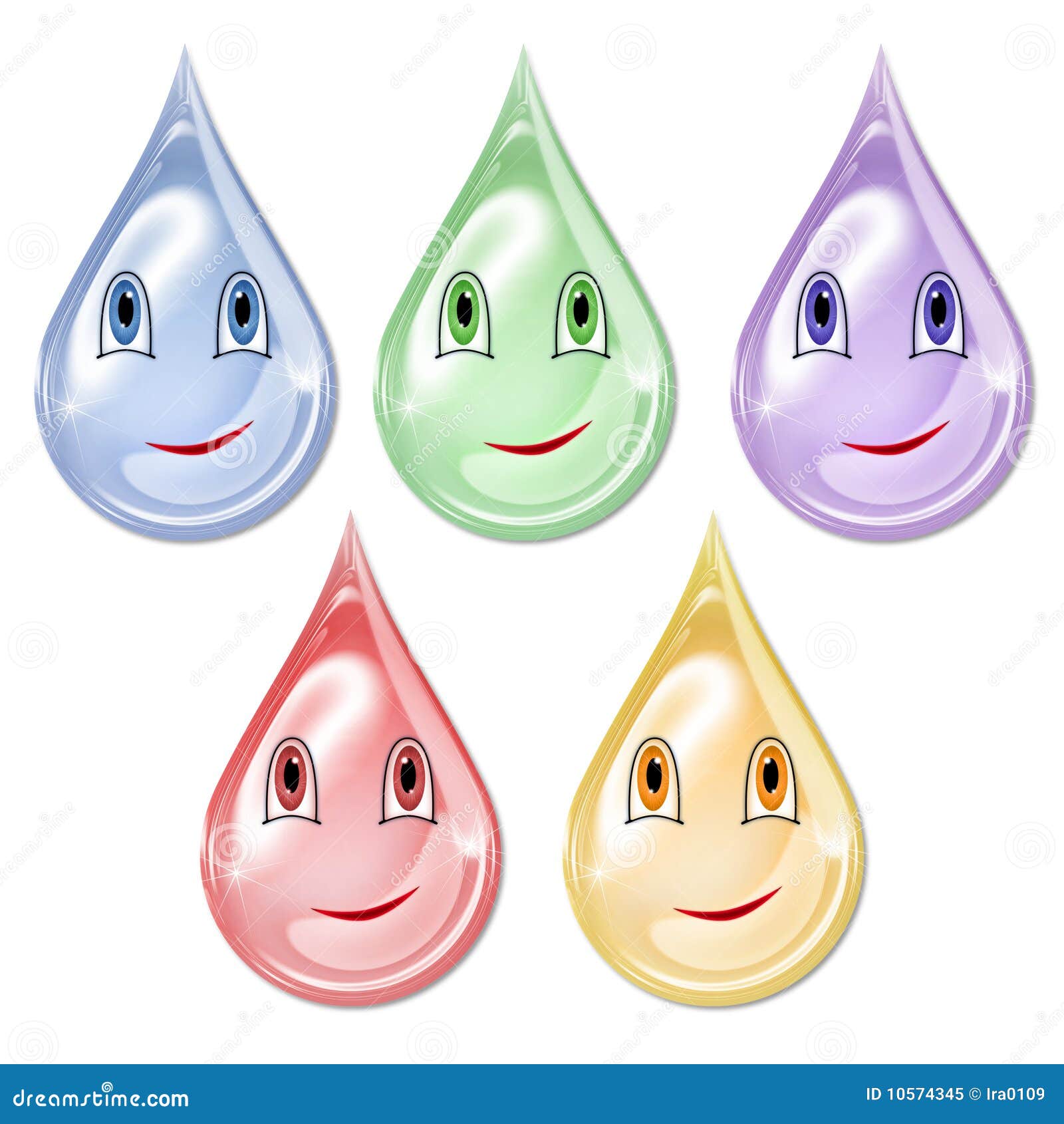 Multicolored Drops with Cute Smileys Stock Illustration - Illustration ...
