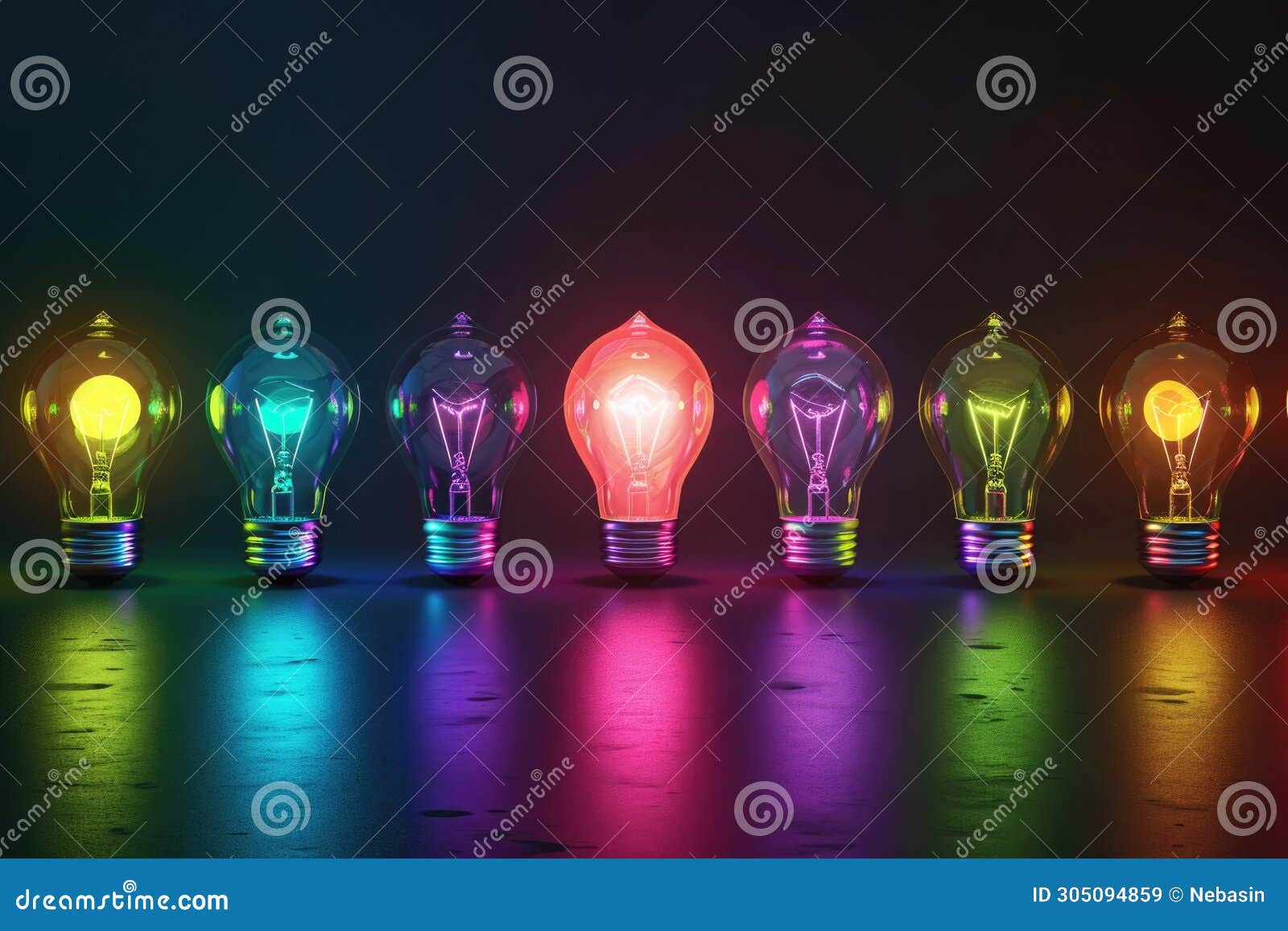 Multicolored Electric Bulbs Shining, Symbolizing Ideas and Innovation ...