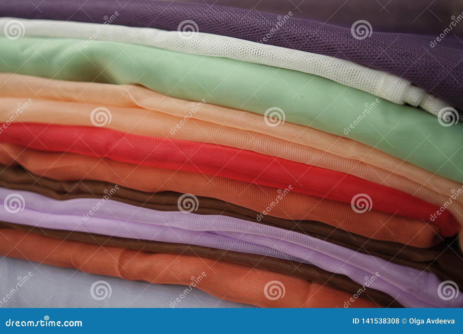 Multicolored Fabric. Pile Colored Textiles Stock Photo - Image of ...