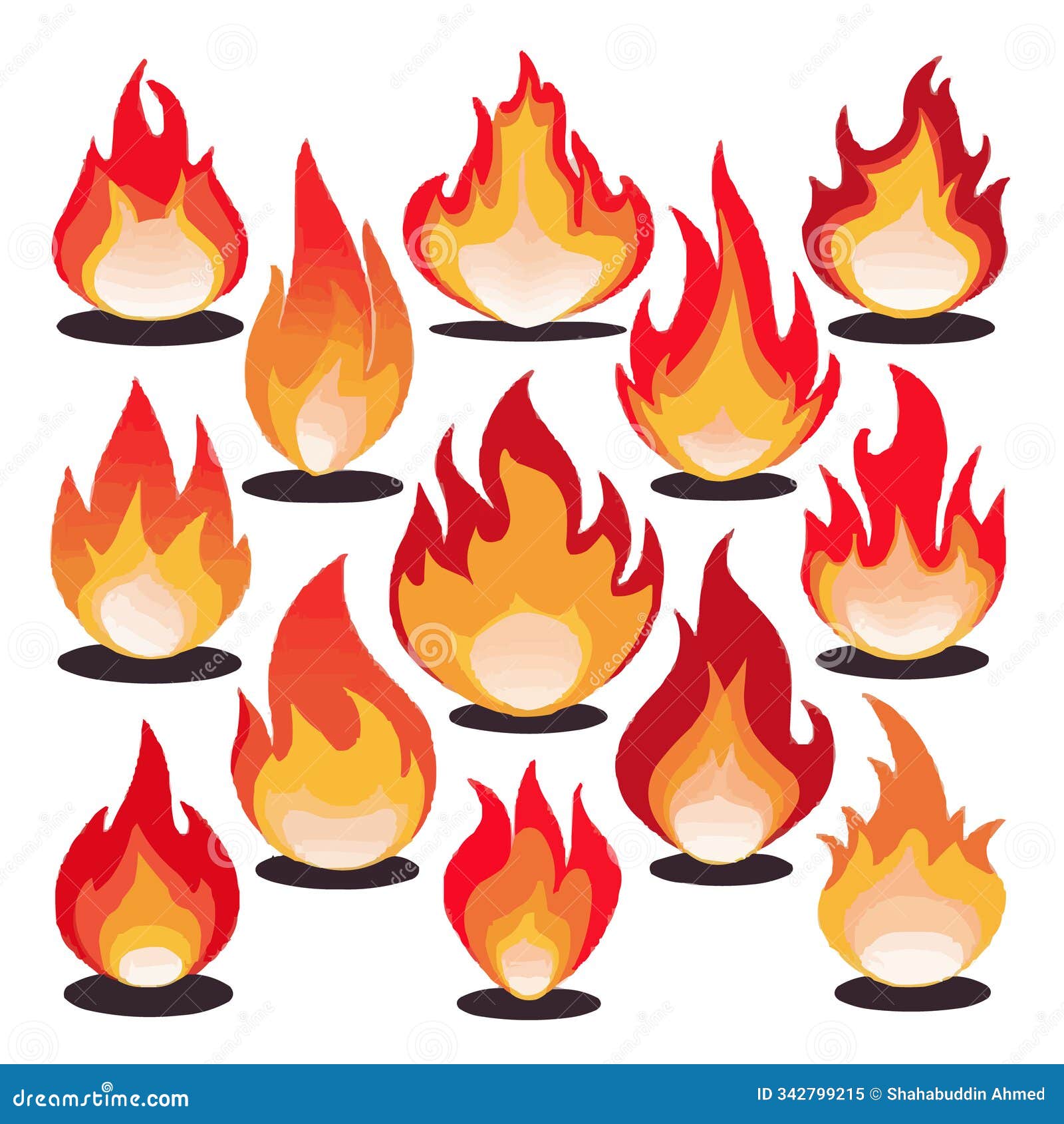 Multicolored Fire and Water Flame Icon Set Stock Vector - Illustration ...